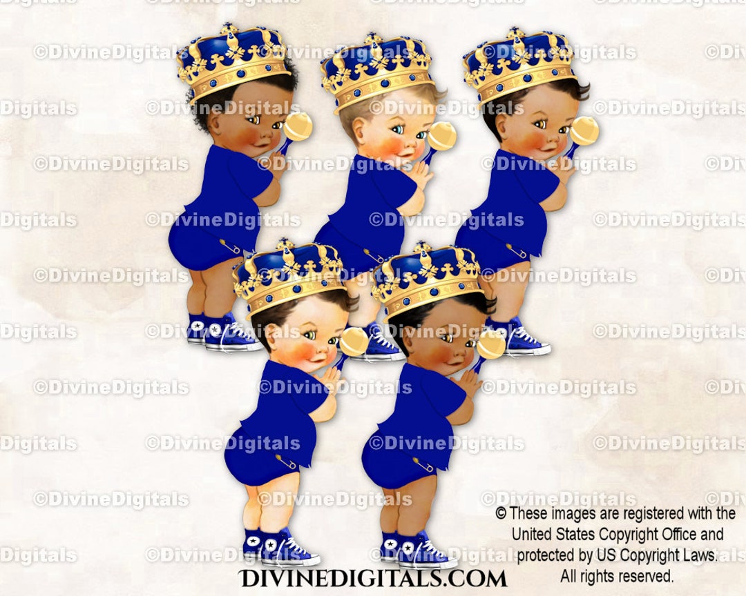 Little Prince Royal Blue Shirt & Diaper Gold Ornate Crown Sneakers ...