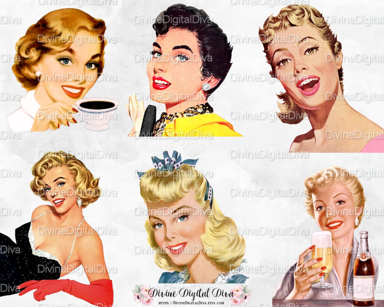 Retro Housewives 50s Vintage Women Images Clipart Instant - Etsy