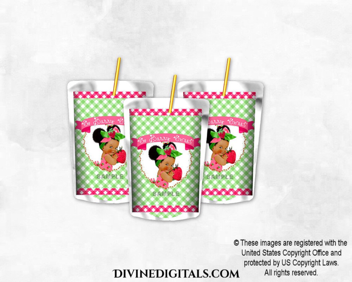 Printable Capri Sun Labels Strawberry Pink Green Gingham - Etsy