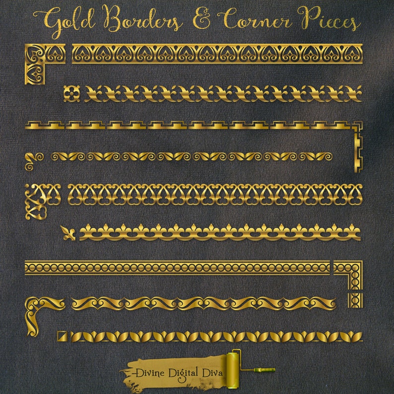 18 Elegant Gold Borders Dividers & Matching Corners End Pieces | Etsy