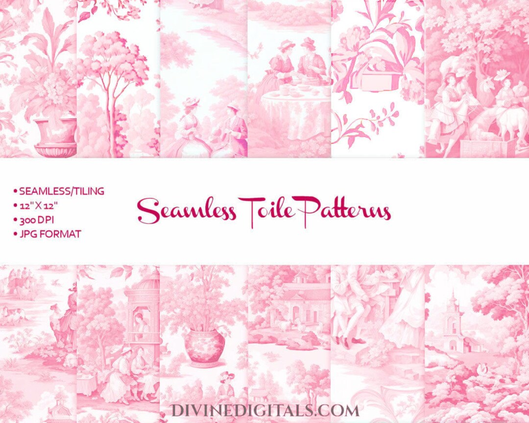 Pink Toile De Jouy Seamless Printable Digital Paper - Etsy