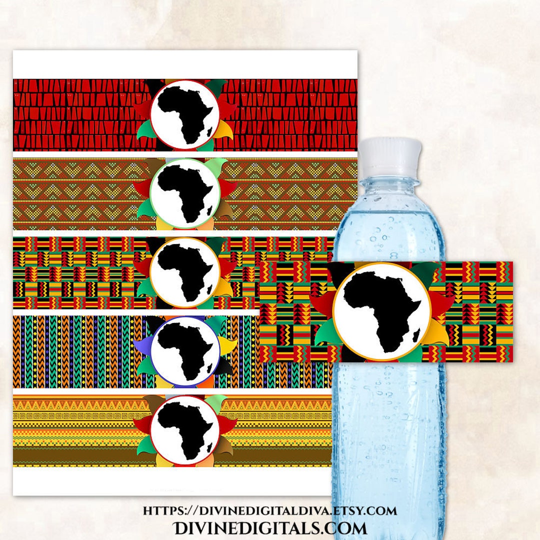 African Continent Africa Kente Pattern Printable Water Bottle Labels ...
