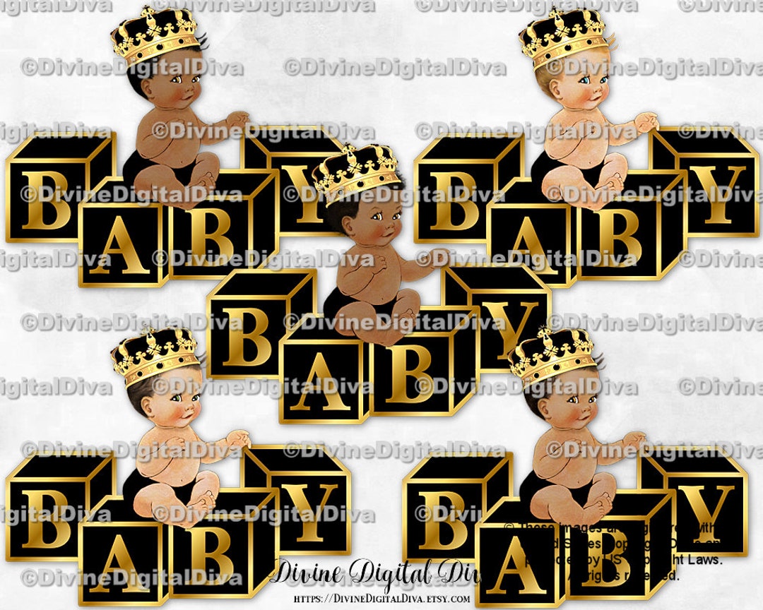 Baby Prince on Blocks Ornate Crown Black & Gold | Sitting Baby Boy 3 ...
