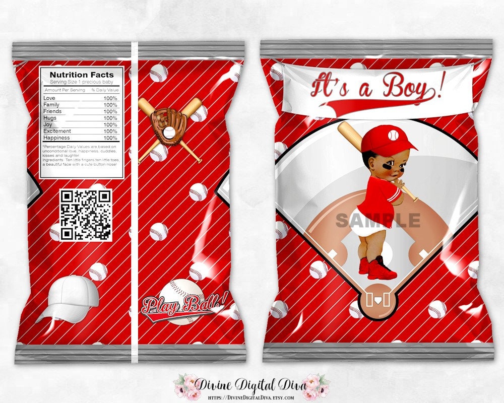 Baseball Player Printable Chip Bags It's a Boy Red White | Etsy