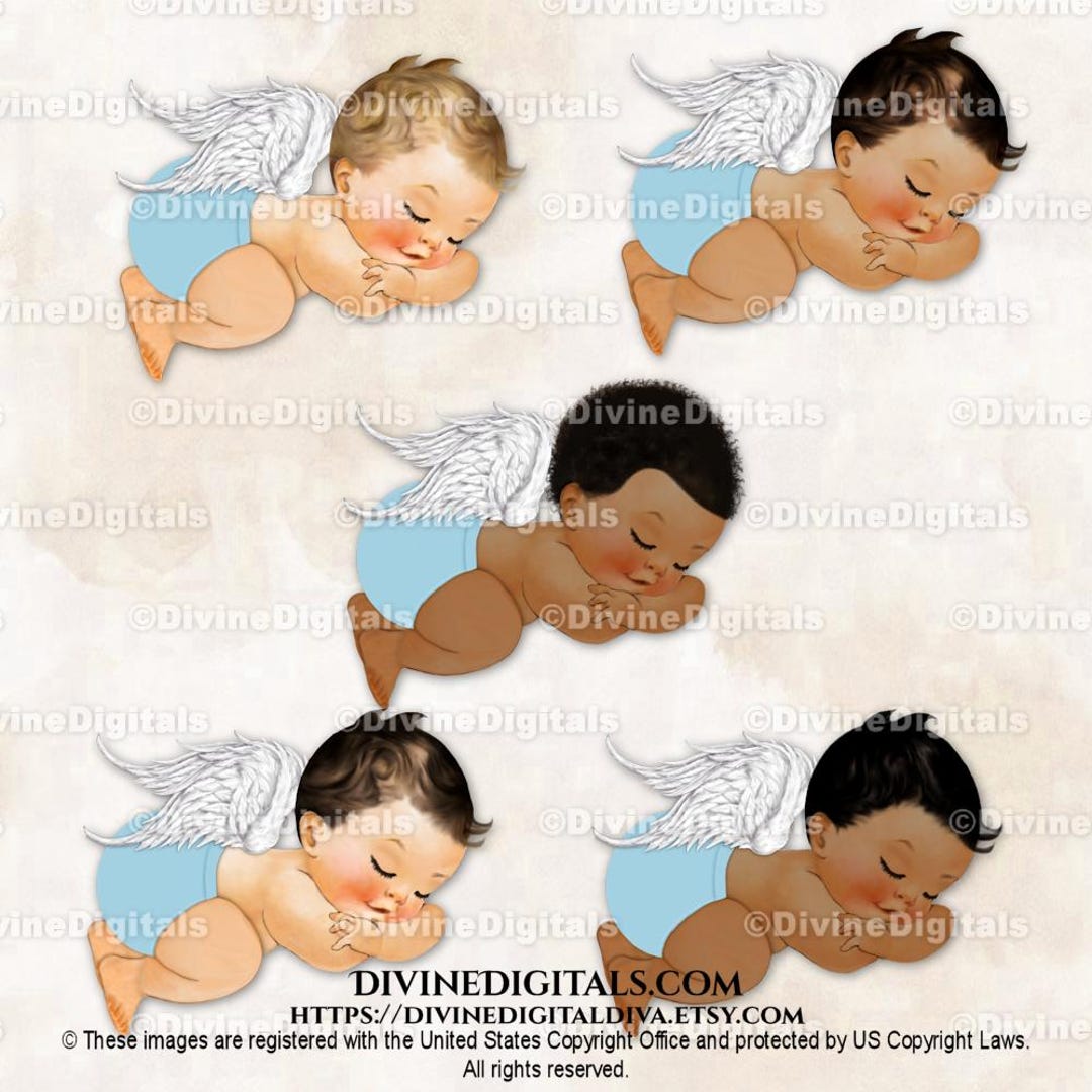 Sleeping Angel Wings Baby Blue Diaper Boy Clipart - Etsy Canada