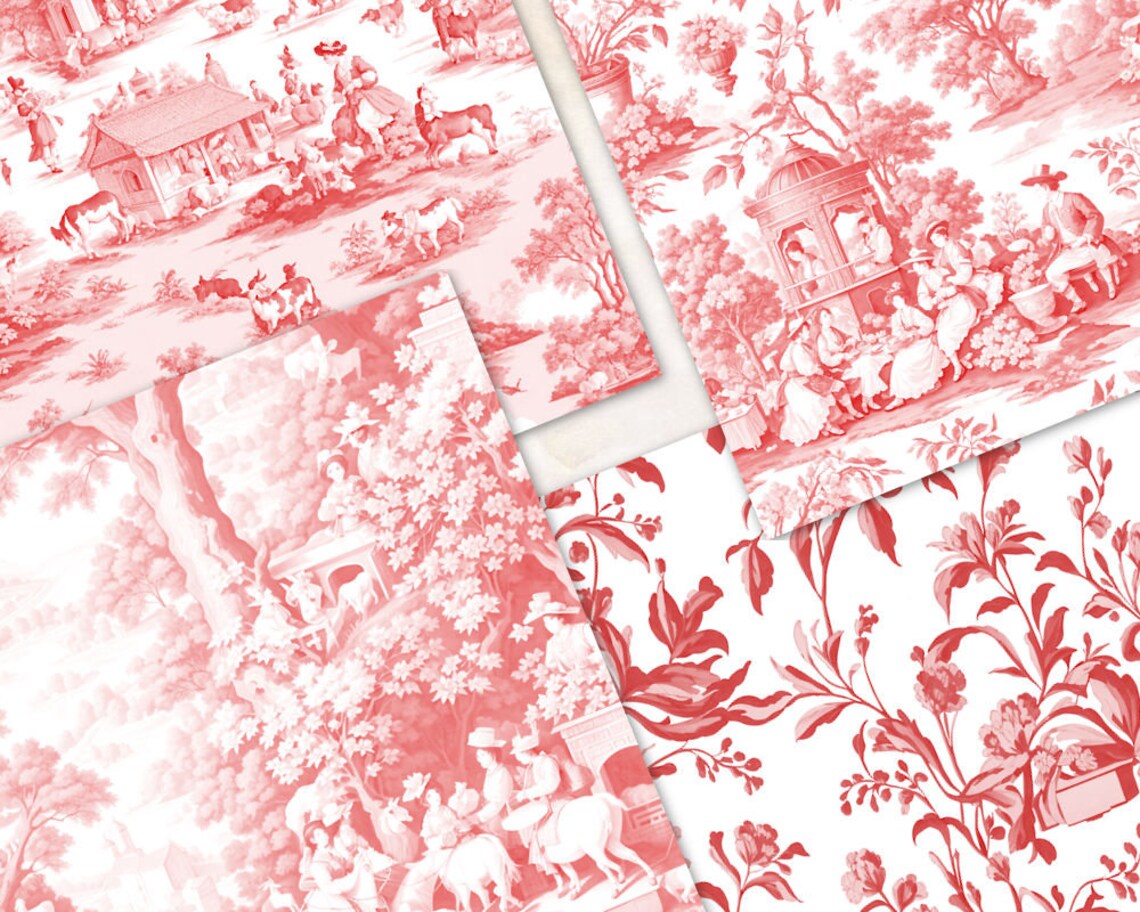 Red Toile De Jouy Seamless Printable Digital Paper - Etsy