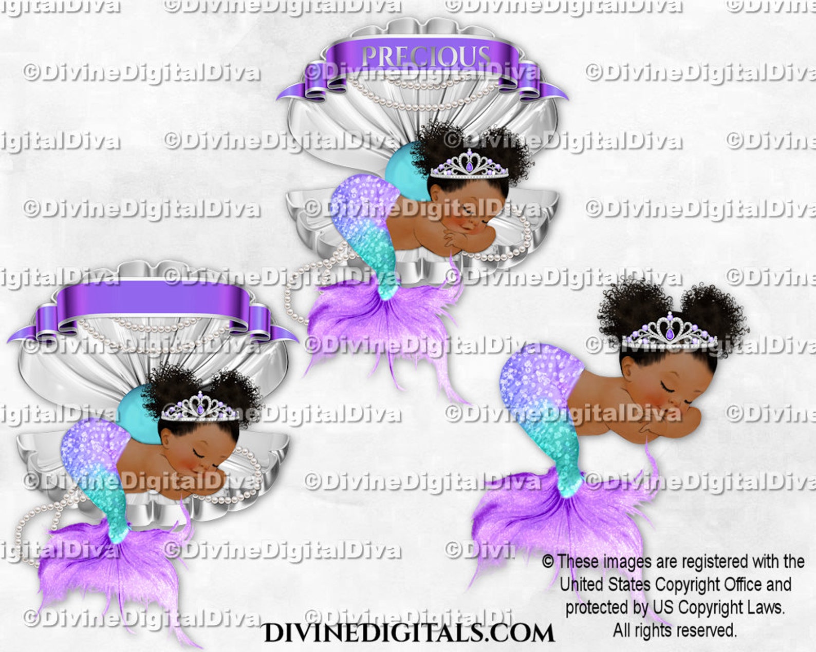 Mermaid Sleeping in Clam Shell Purple Lavender Teal Silver - Etsy