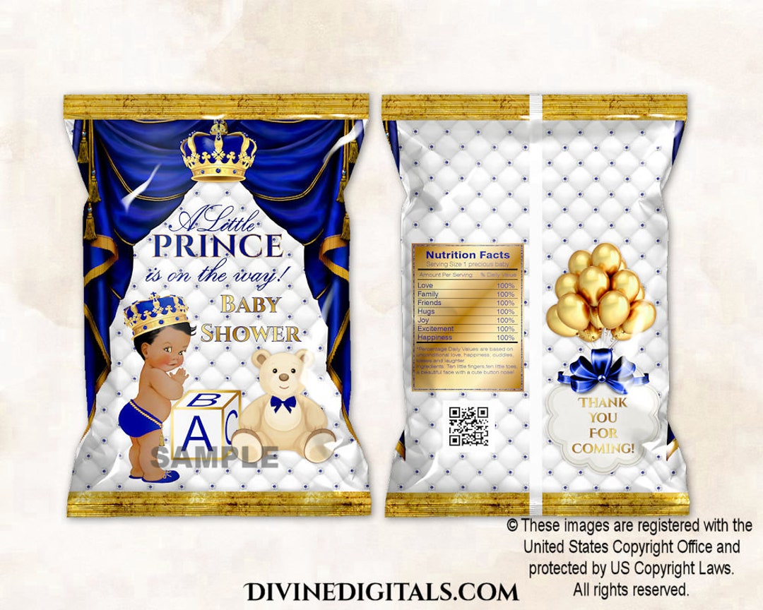 Chip Bags Little Prince Royal Blue & Gold Bear Baby Boy Dark Tone ...