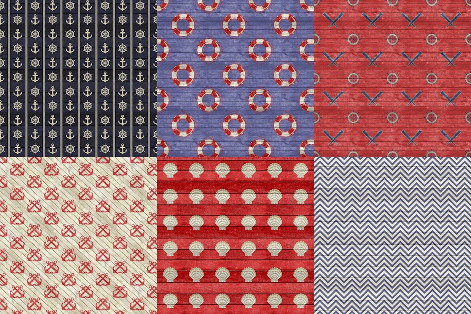 Nautical Woods Digital Paper Navy Red Blue & off White - Etsy