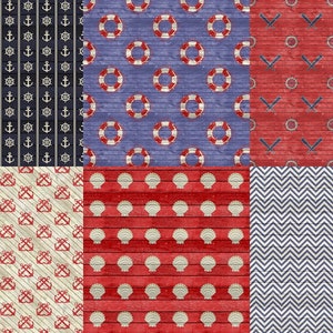 Nautical Woods Digital Paper Navy Red Blue & Ivory | Anchors Lighthouse ...