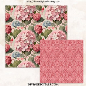 Watercolor Pink Hydrangeas Sage Lavender Ivory Aqua Vintage Botanical ...