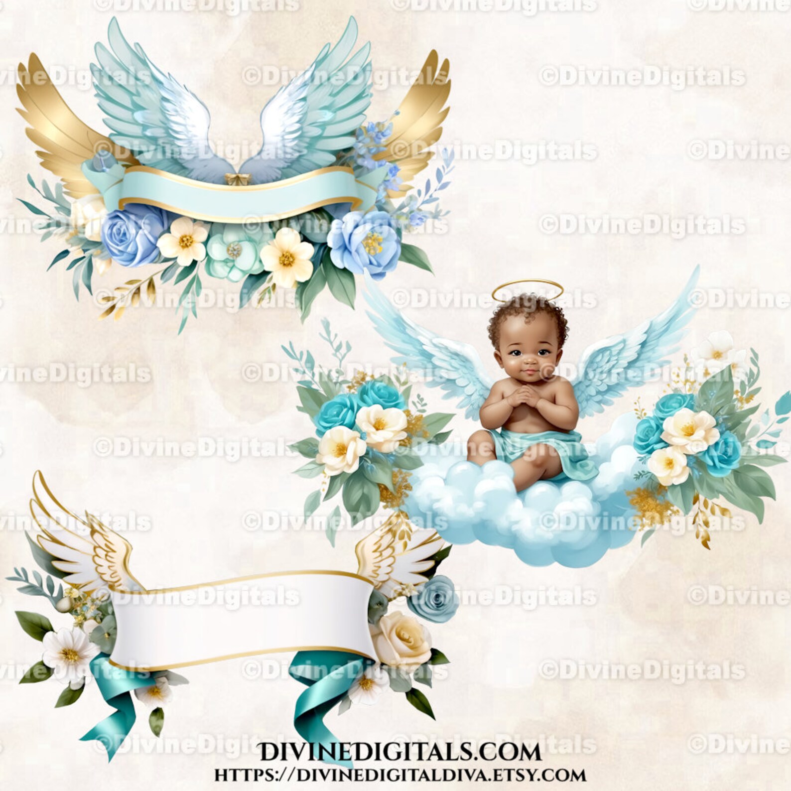 Baptism Christening Bible Banners Angel Cross Baby Boy Dark Tone Blue ...