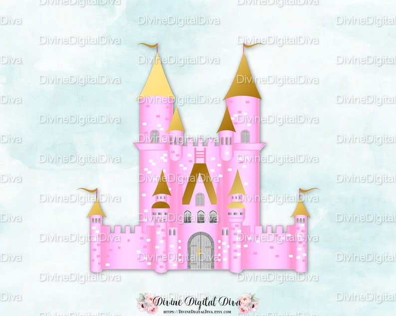 Castle Pink & Gold Royal Fairytale Turrets Flags Clipart | Etsy