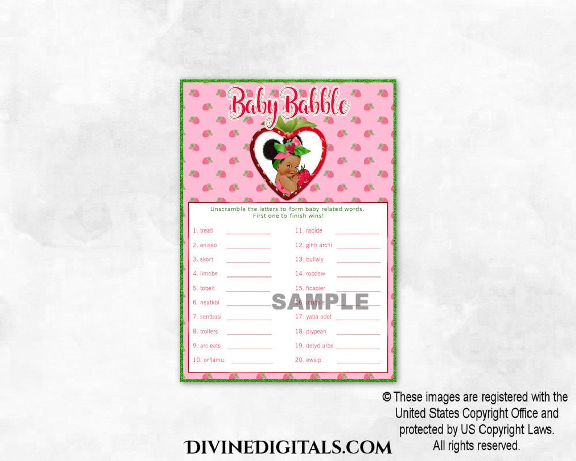 Baby Shower Game Word Scramble Baby Babble Strawberry Theme - Etsy