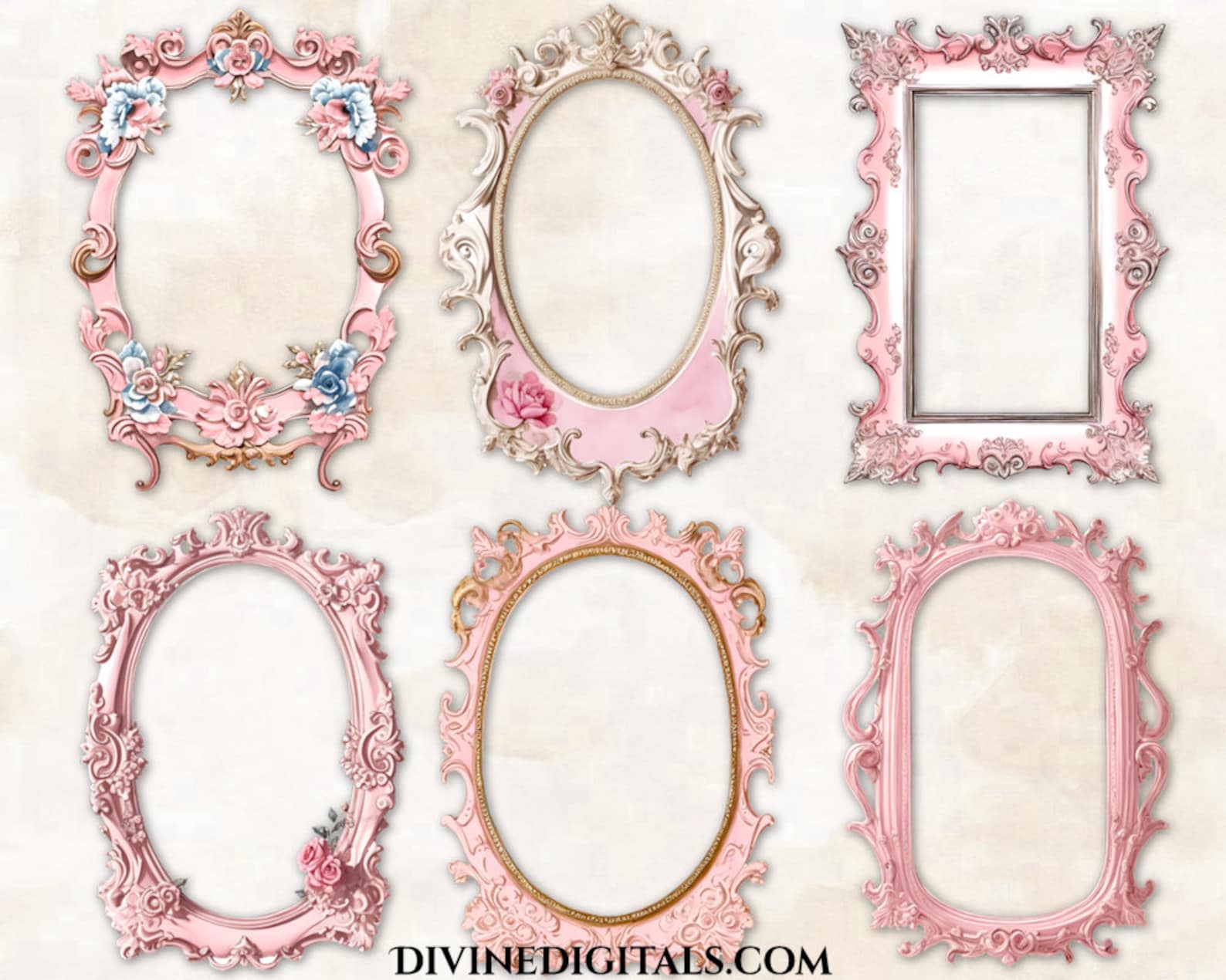 12 Pink Antique Vintage Rococo Digital Frames Florals Scrapbook Journal ...