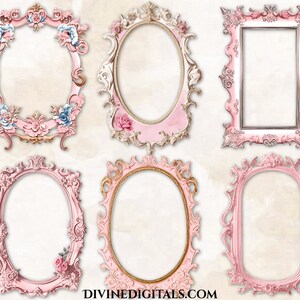 12 Watercolor Pink Antique Vintage Rococo Frames Florals Scrapbook ...