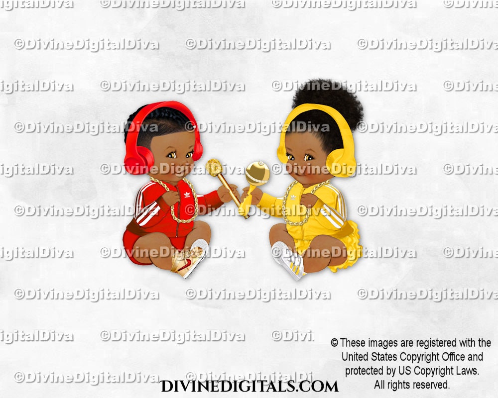Hip Hop DJ Headset Red Gold Chain Yellow Rattle Baby Boy | Etsy