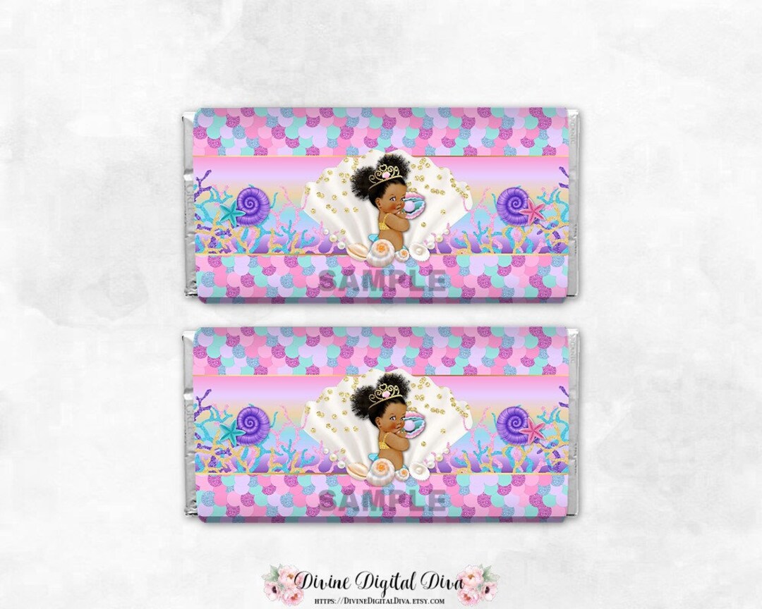 Mermaid Candy Bar Wrapper Lavender Turquoise Pink Gold Baby Girl Dark ...