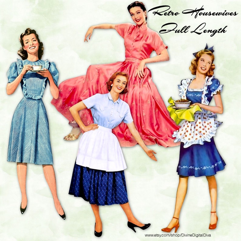 Retro Housewives Full Length 1950s Vintage Mid Century Modern Women ...