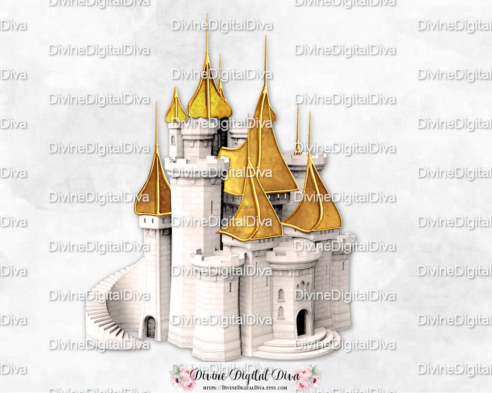 White Ivory Castle Gold Turrets Fairytale Clipart Instant - Etsy