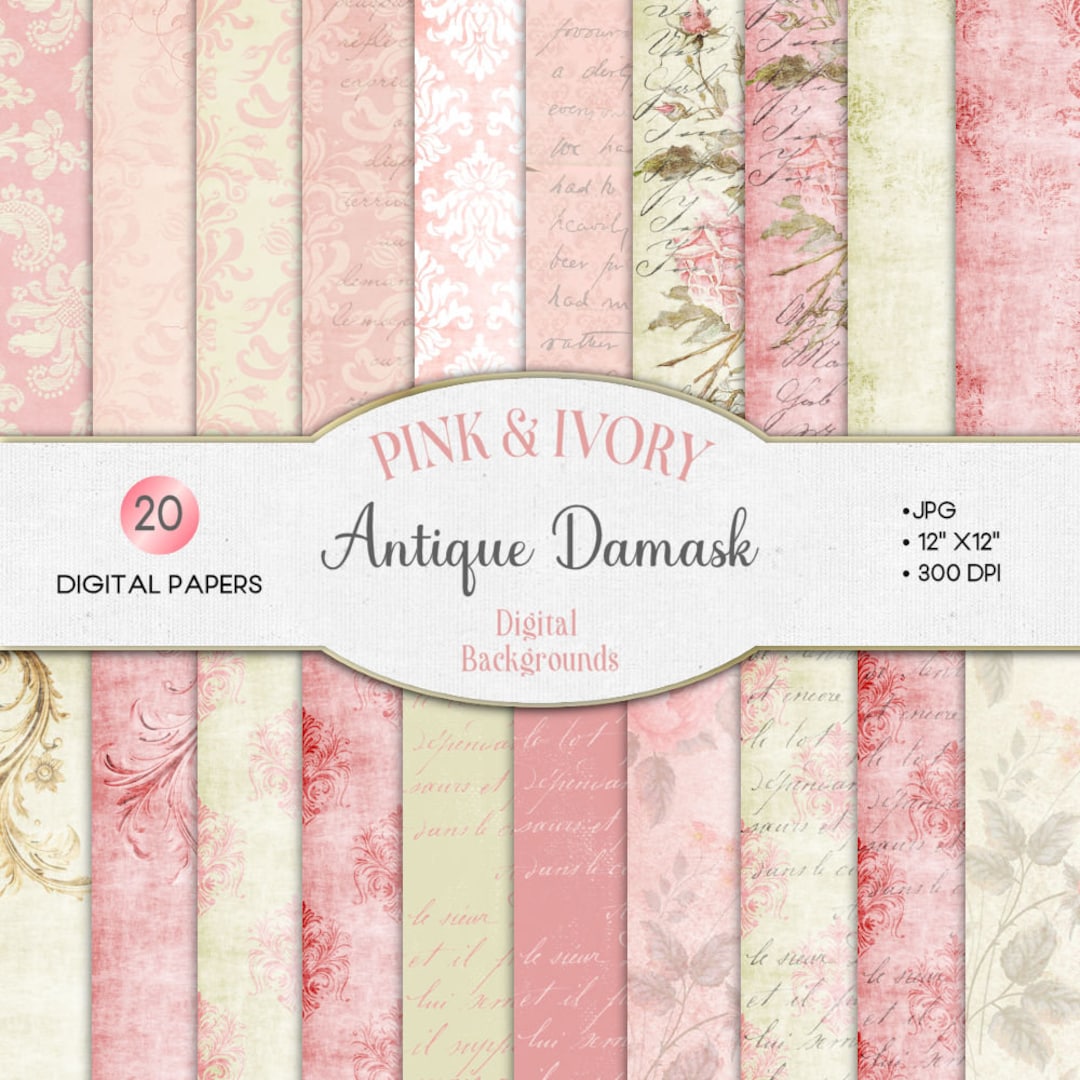 Antique Pink & Ivory Damask Digital Backgrounds Scrapbook Journal ...