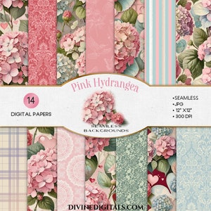 Watercolor Pink Hydrangeas Sage Lavender Ivory Aqua Vintage Botanical ...