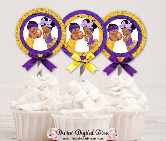 Yellow Gold and Purple Free Throws or Cheer Bows Gender Reveal Cupcake ...