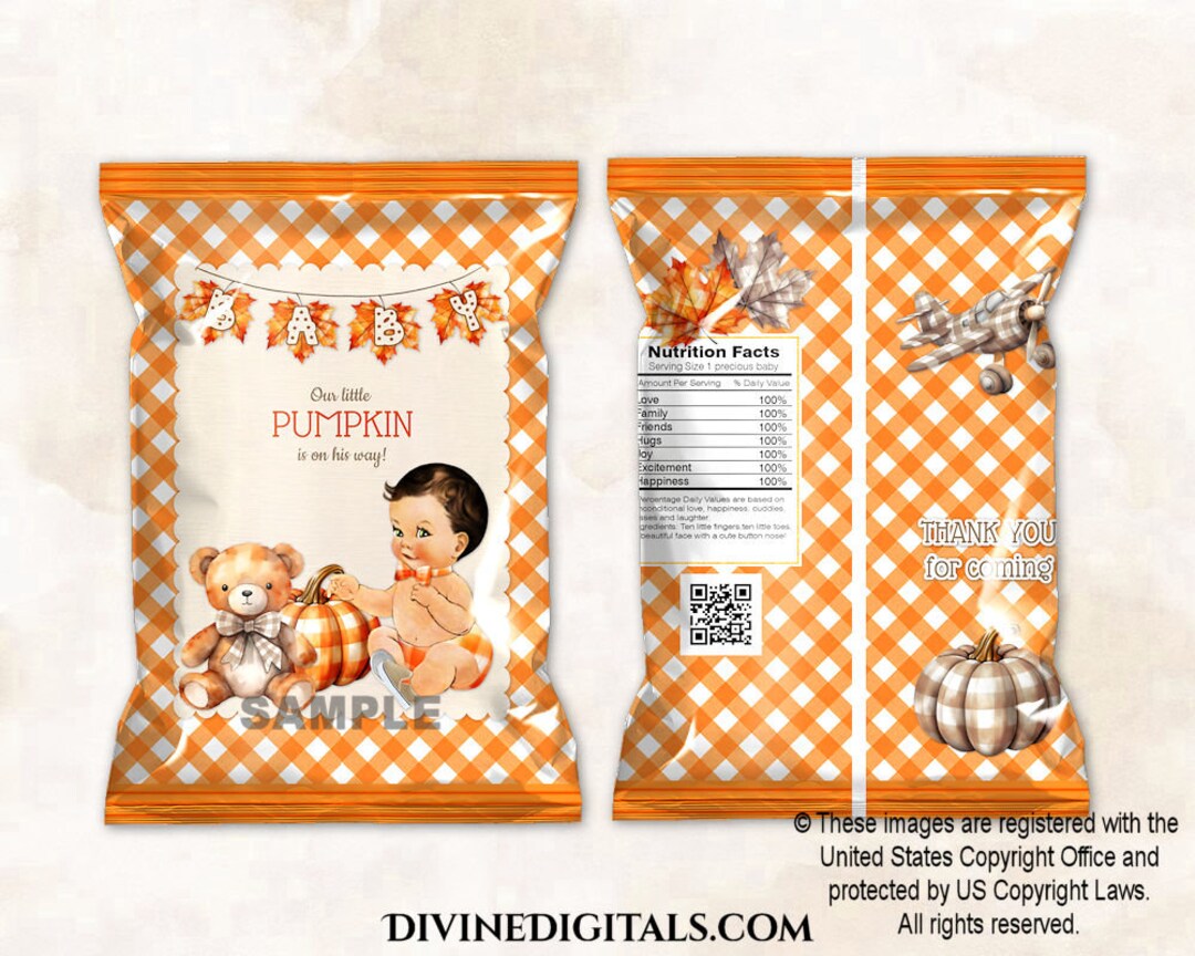 Printable Chip Bags Orange Plaid Fall Autumn Leaves Teddy Bear - Etsy
