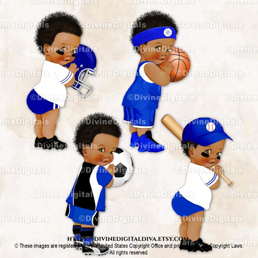 Sport Theme Royal Blue Basketball Football Baseball Soccer Baby Boy ...