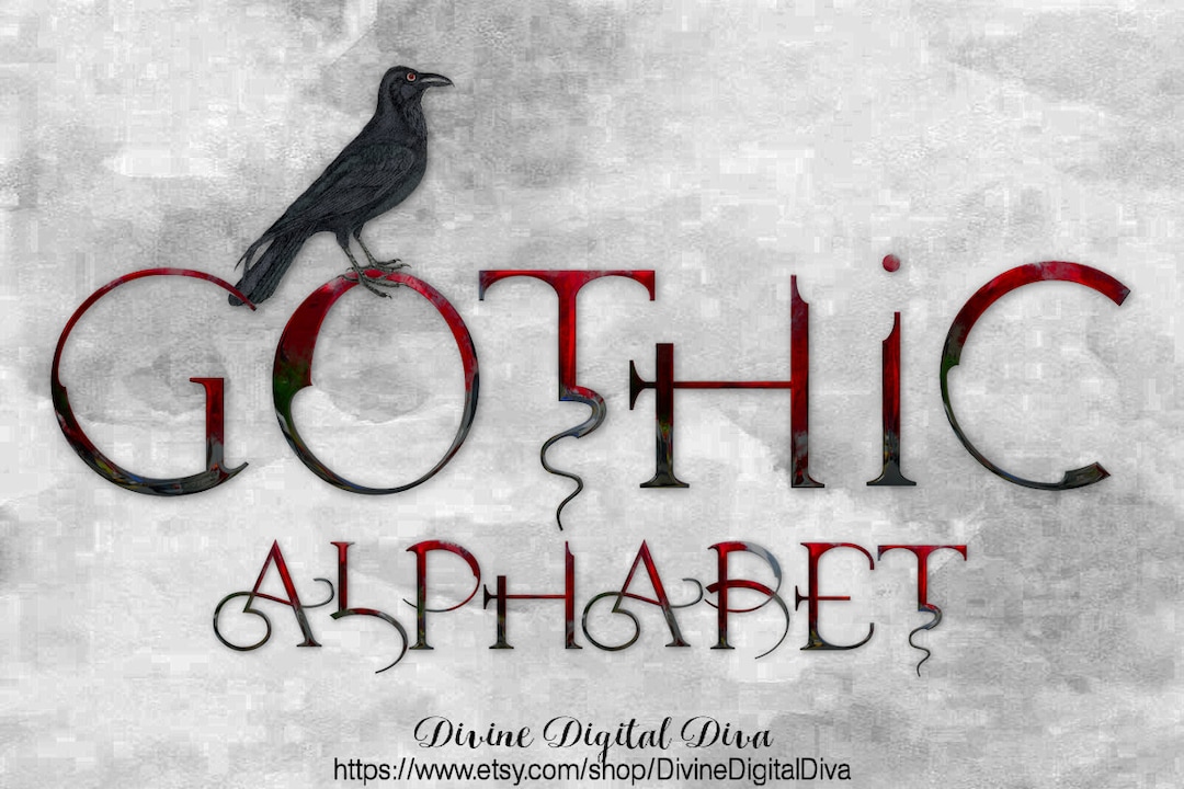 Gothic Spooky Dark Alphabet Set Pewter Blood Red Halloween | Printable ...