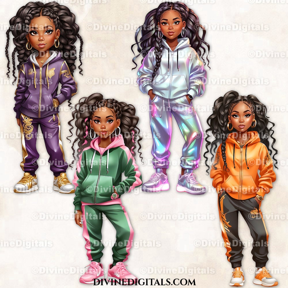 Teen Girl Clipart African American Black Girl Braids Jogger Sneakers ...