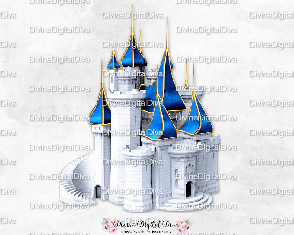 Azul techo blanco castillo oro recortado torretas cuento de - Etsy España