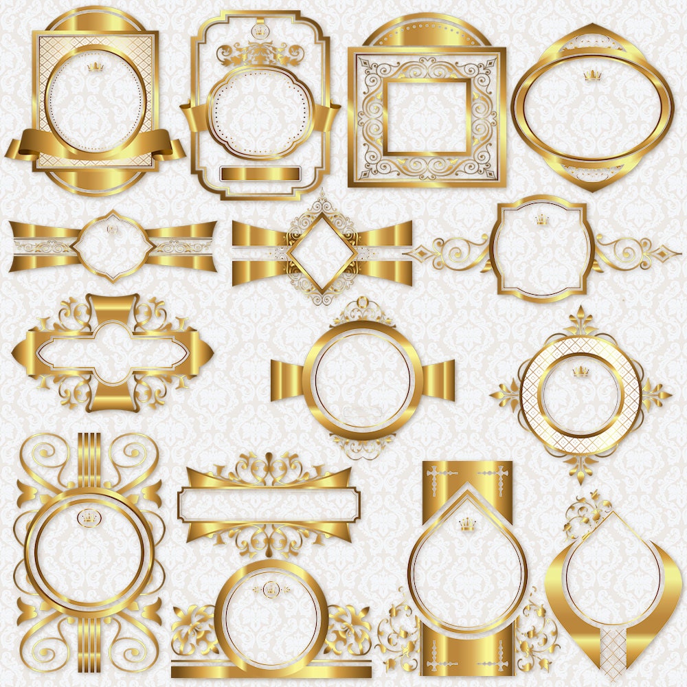 25 Gold Frames Labels Text Boxes Clipart Transparent - Etsy