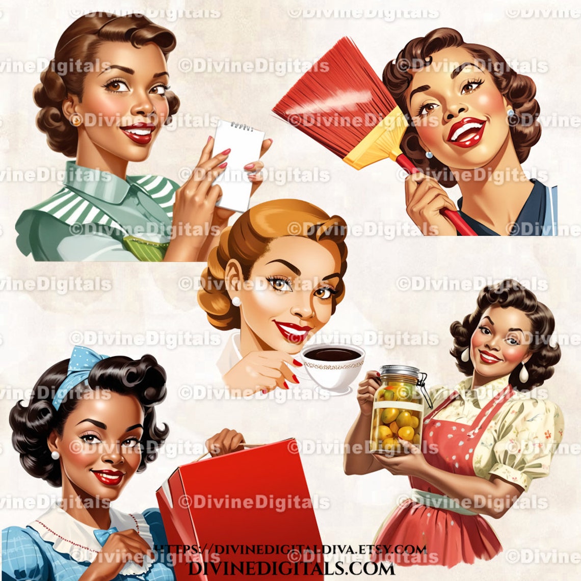 Retro Housewives Closeups & Funny Expressions 50s Vintage Women of ...