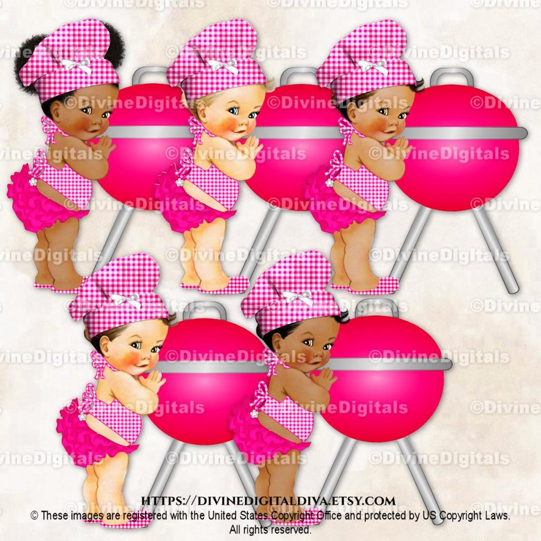 Little Chef Hot Pink White Gingham Check Hat Apron BBQ Babyq Grill ...