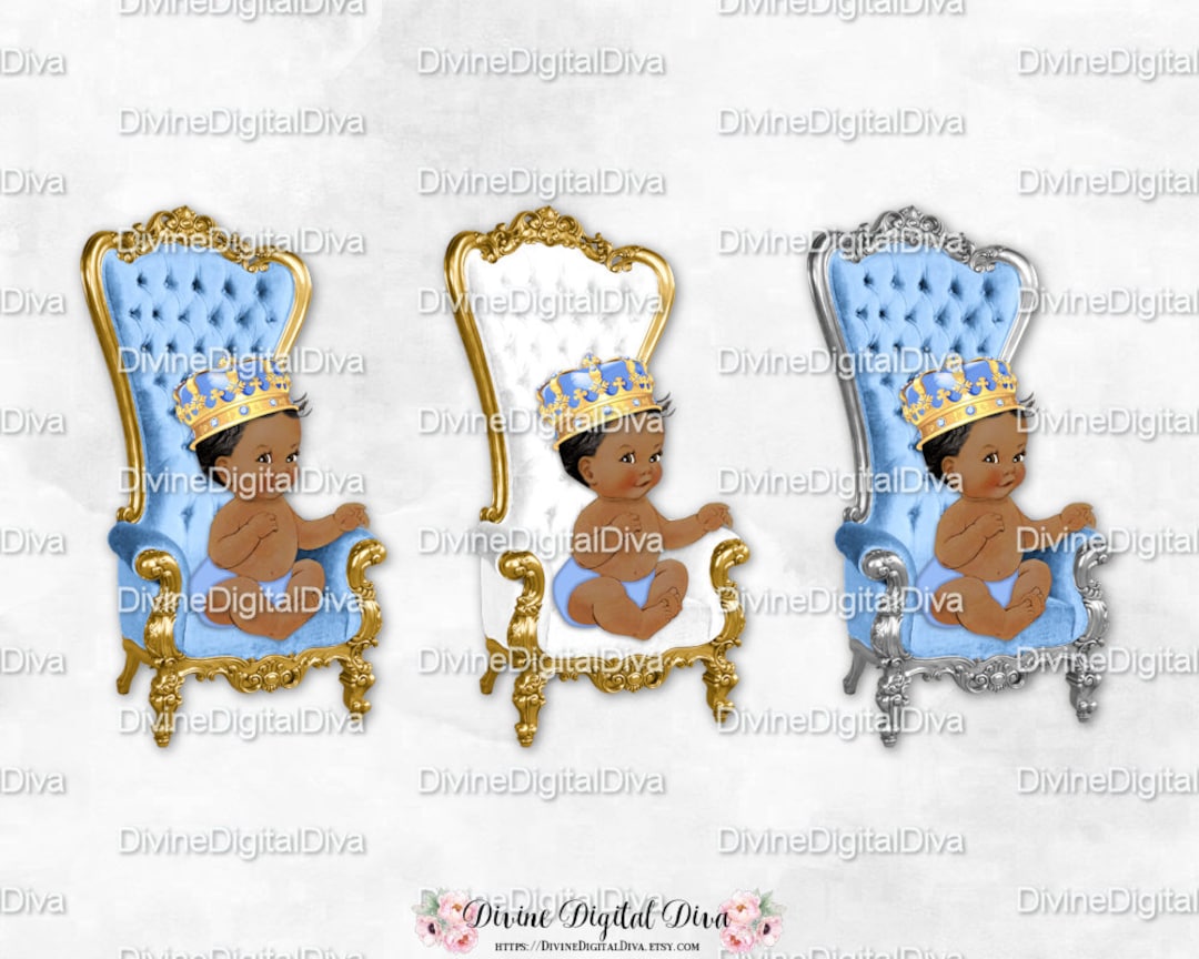 Prince Throne Chair Light Blue White Silver Gold Crown Baby Boy Dark ...