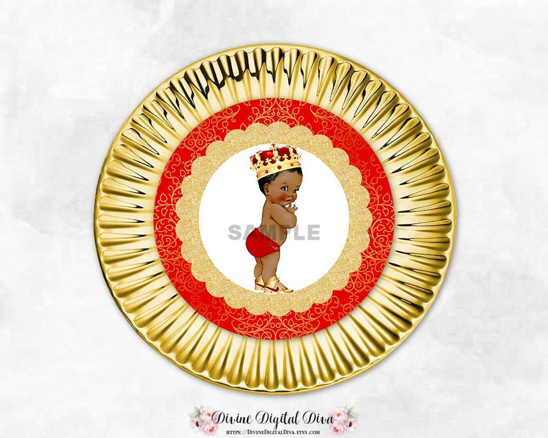 Little Prince Plate Insert Circle Decoration Red & Gold Crown Baby Boy ...