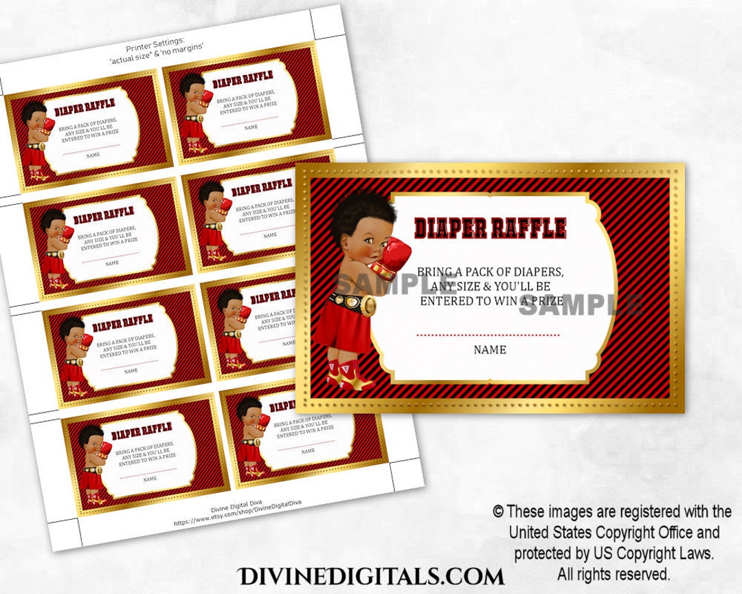 Diaper Raffle Tickets Boxing Red Gold Boxer Theme | Baby Boy Dark Tone ...