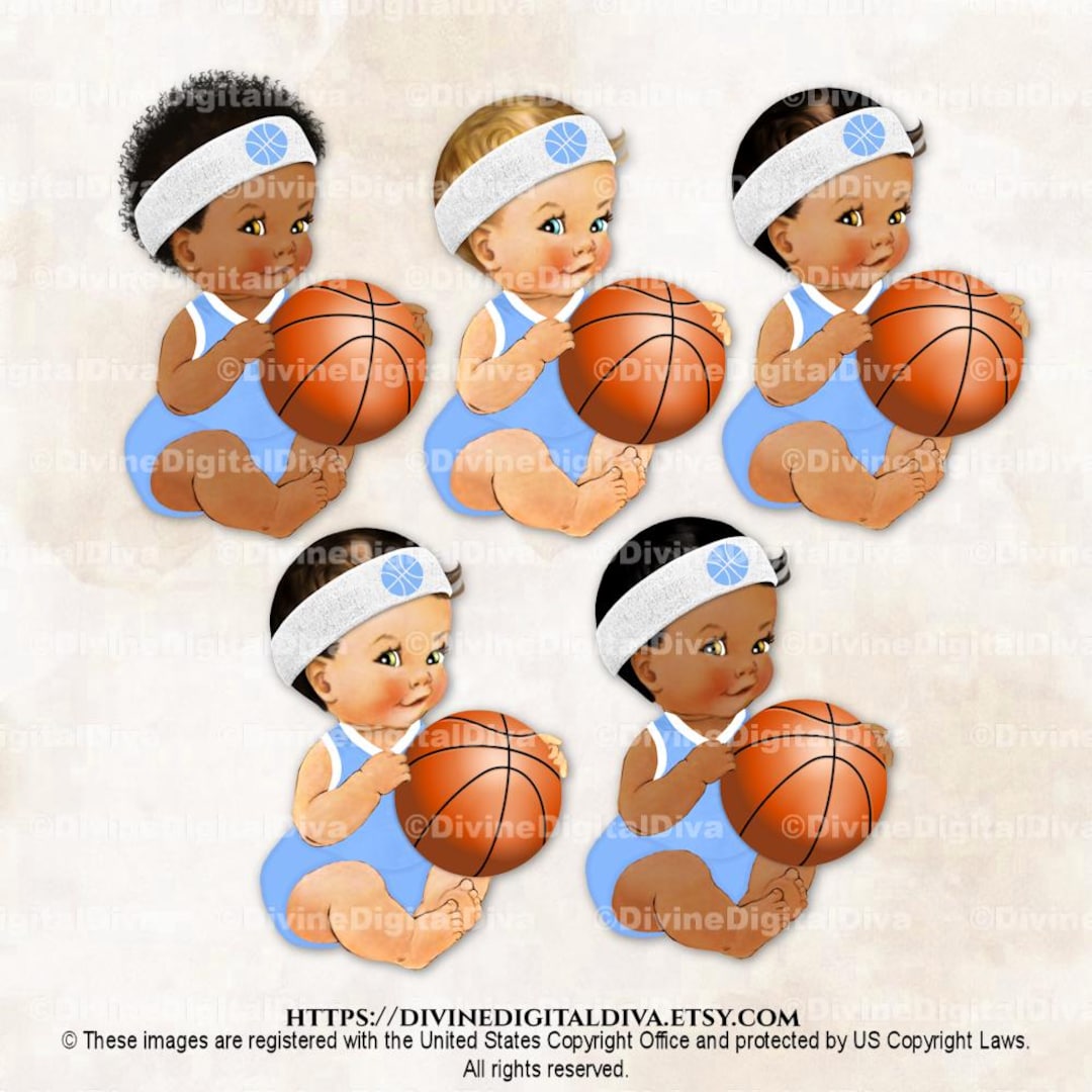 Basketball Player Blue White Jersey Diaper Sweatband Ball Sitting Baby ...