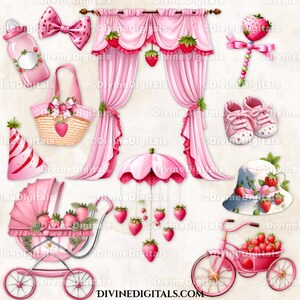 Strawberry Theme Baby Girl Clipart Images, Dark Tone Puffs, Strawberry ...