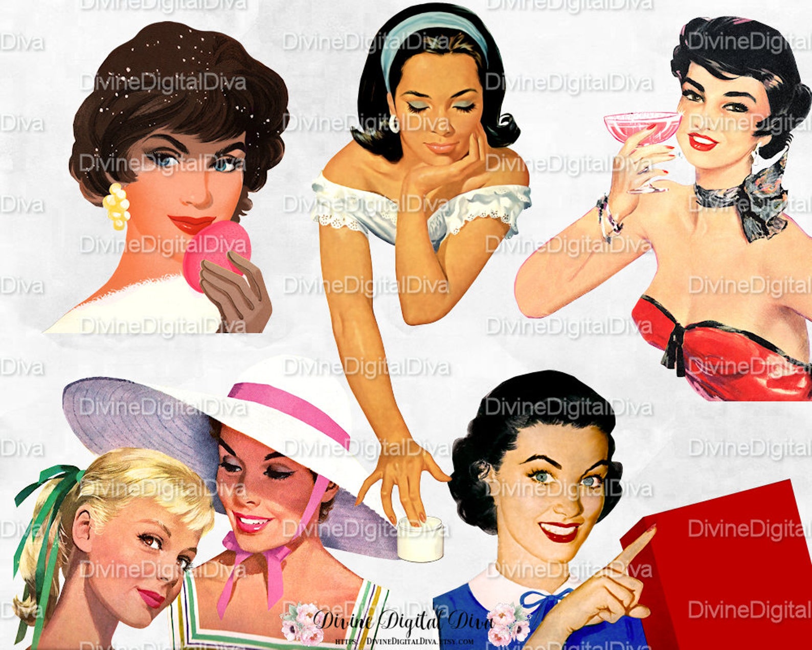 Retro Housewives 50s Vintage Women Images Clipart Instant - Etsy