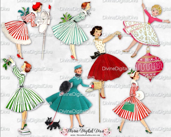 1950s Retro Christmas Holiday Housewives Red Green Stripe | Etsy