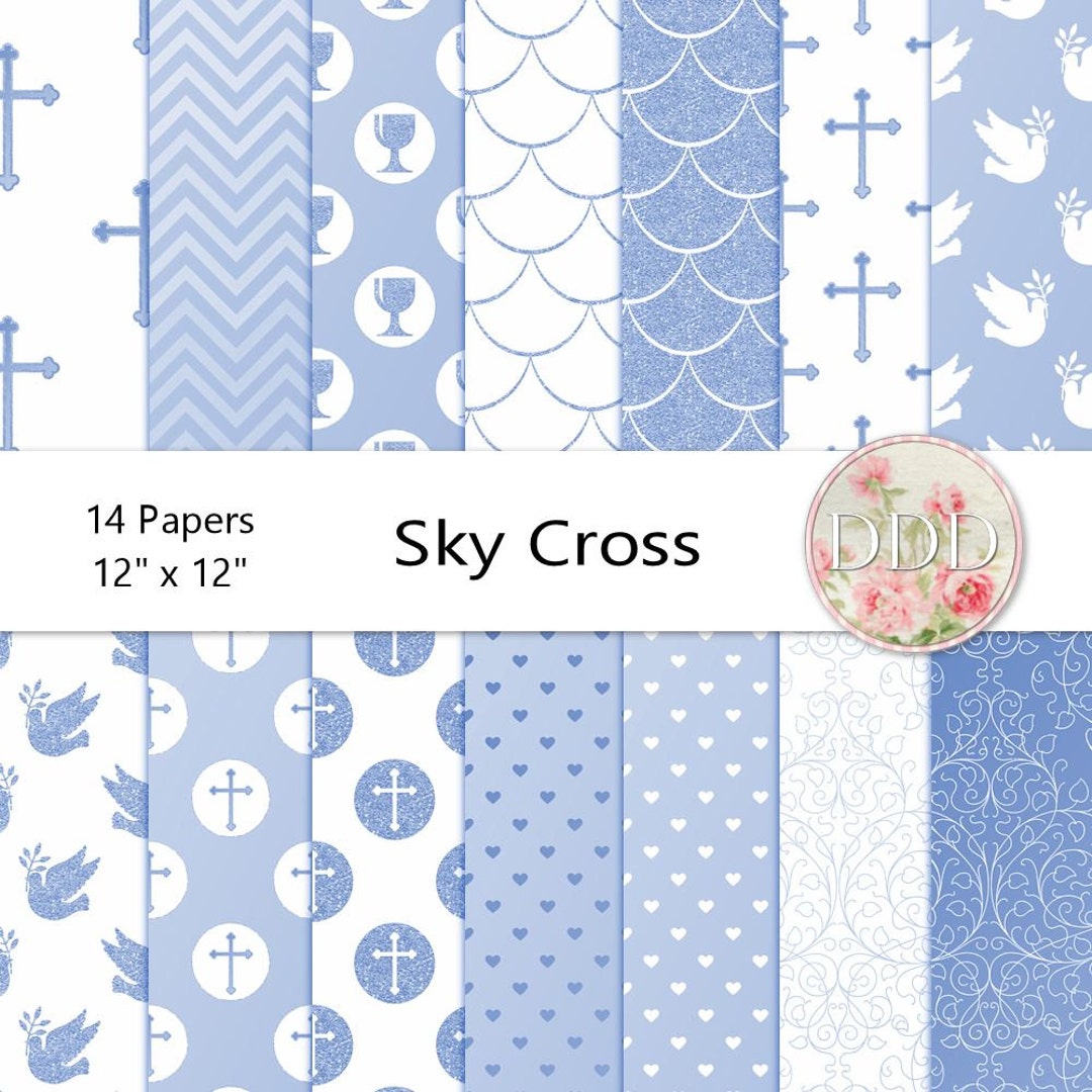 Blue Cross Christening Wedding Baptism Communion Confirmation Digital ...