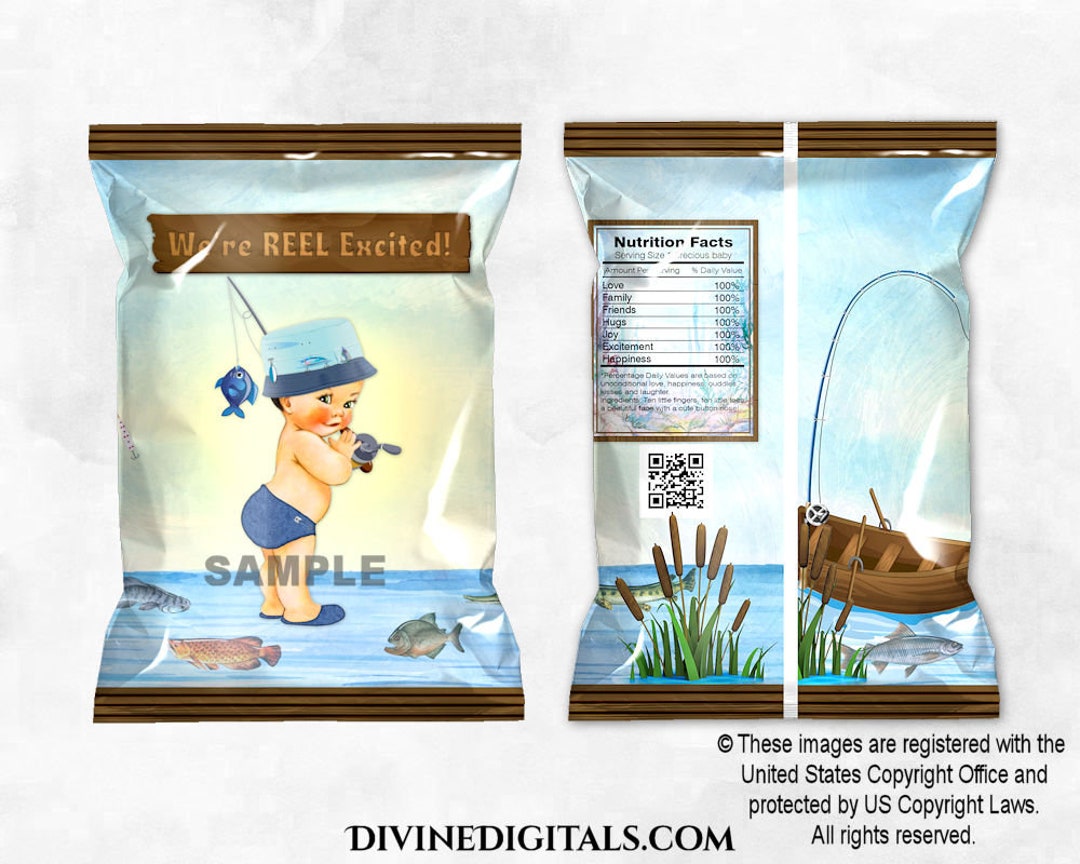 Fishing Theme Printable Chip Bags Blue Brown Light Tone Baby - Etsy