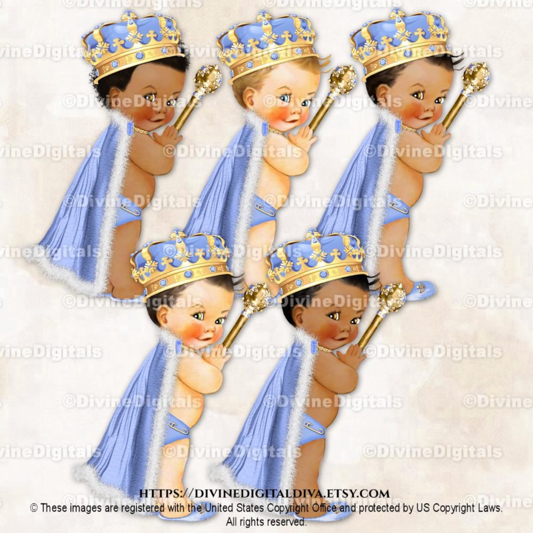 Little Royal Prince Light Blue & Gold Fur Trimmed Cape Crown Baby Boy ...