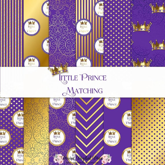 Little Prince Purple & Gold Glitter Dot Stripe Crown Baby | Etsy