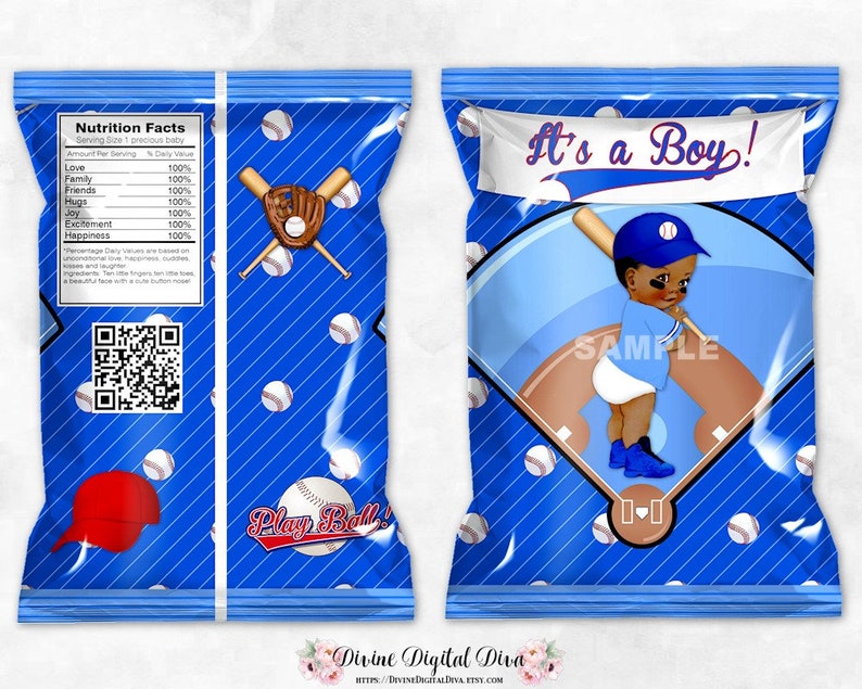 Baseball Player Printable Chip Bags It's a Boy Blue Red - Etsy