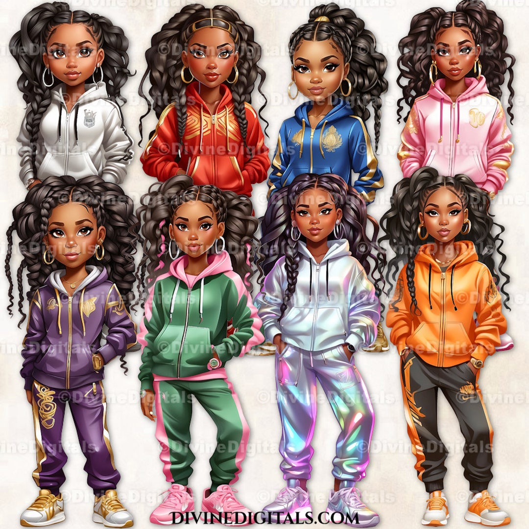 Teen Girl Clipart African American Black Girl Braids Jogger Sneakers ...