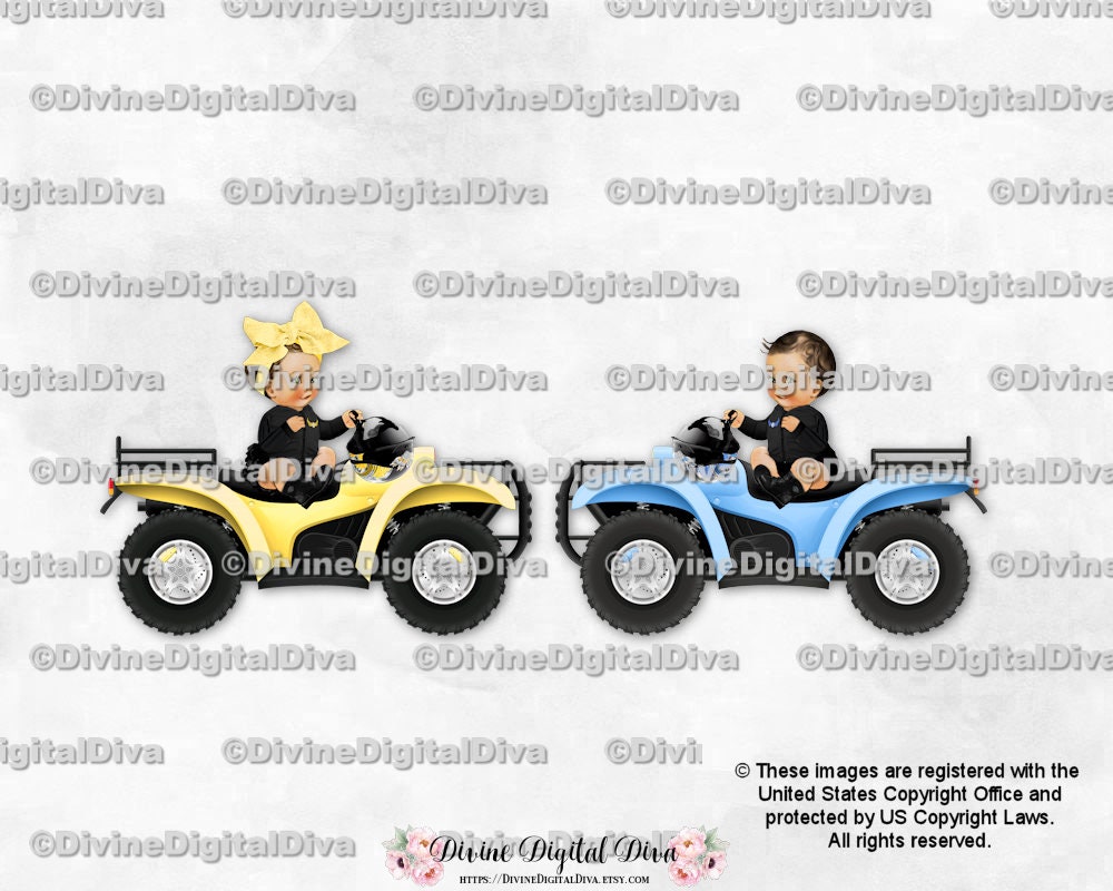Little Prince & Princess Riding 4 Wheeler ATV Blue Yellow Bow | Etsy