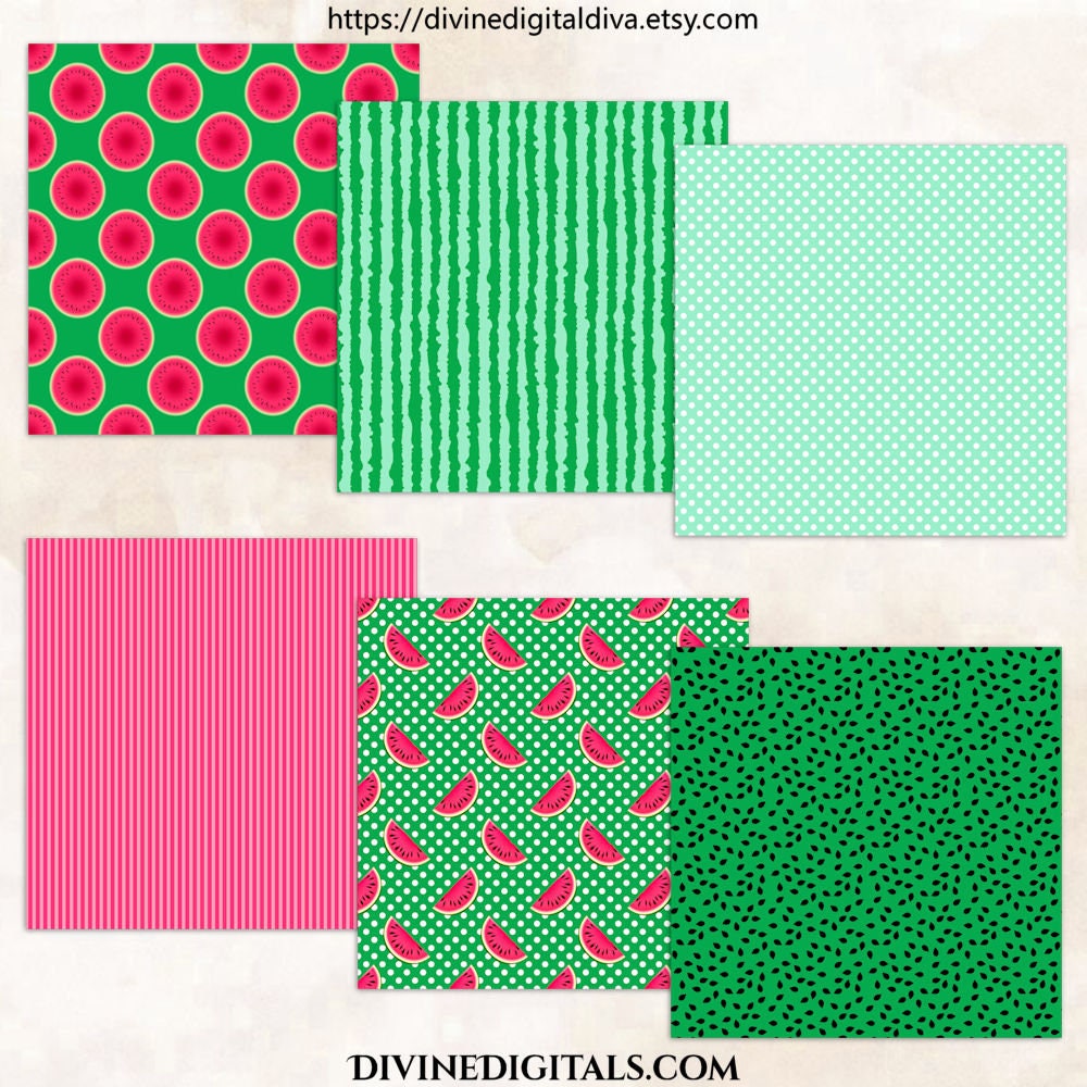 18 Seamless Watermelon Theme Digital Papers PLUS 2 Bunting Images - Etsy